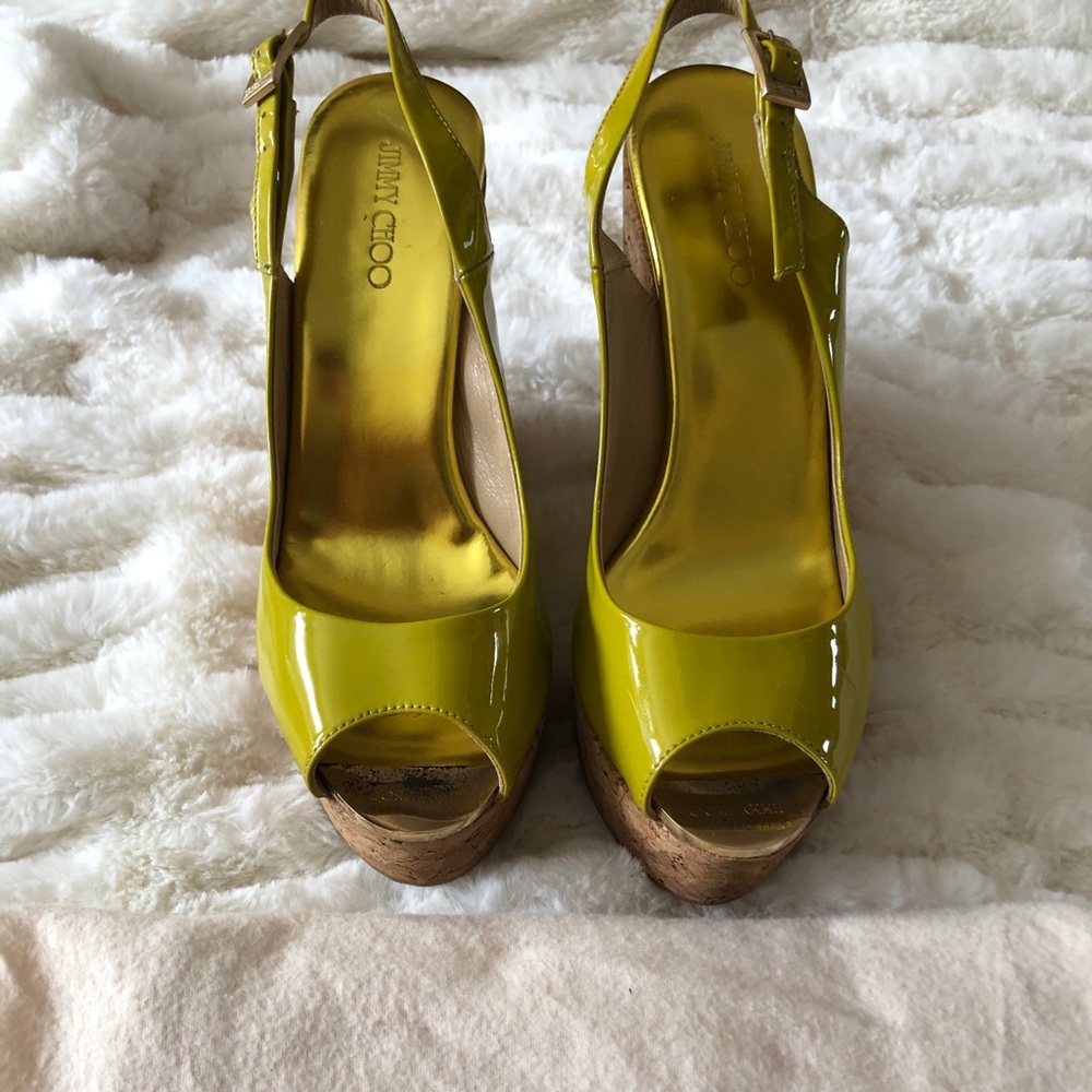 Jimmy Choo Yellow Patent Leather Prova 365 Wedge - Gem